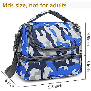 FlowFly Kids Double Decker Cooler Insulated Lunch Bag Large Tote for Boys, Girls, Men, Women, With Adjustable Strap, Blue Camo