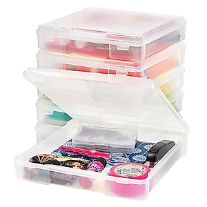 IRIS USA Fits 12" x 12" Paper, 6 Pack Thick Portable Plastic Scrapbook Paper Storage Cases with Built-in Handle for Art and Craft Supplies Yarn File Paper Office Documents Toys, Rounded Corner, Clear