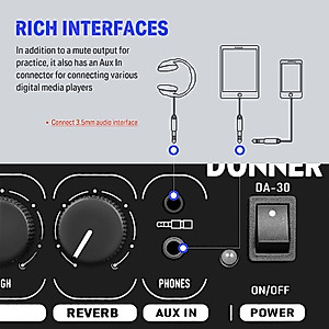 Donner 39 Inch Electric Guitar Solid Body with Electric Guitar Amp 30W, Guitar Practice Amplifier Combo DA-30 with 10"Speakers， Clean & Distorted Dual Channel Sound Circuit Design