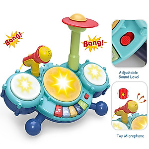 TOY Life 5 in 1 Baby Drum Set for Toddlers 1-3 Musical Toys for Toddlers 1-3 with Toddler Drum Set for Kids Baby Microphone Baby Keyboard Kids Drum Set Baby Instruments Musical Toys for 2 Year Old