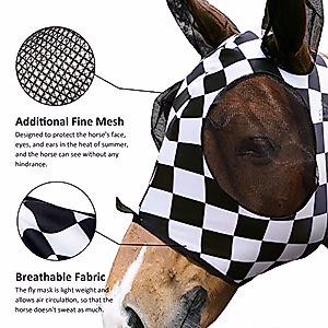 Harrison Howard Super Comfort Horse Fly Mask Elasticity Fly Mask with Ears UV Protection for Horse Checker Board L Full Size