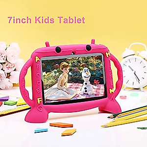 MengDash Kids Tablet, 7 inch Tablet for Kids 2-10, Educational Learning Toddler Tablet Android 11, 3GB RAM+32GB ROM Storage, Google Play Netflix YouTube, Baby Girl boy Gift (Red)