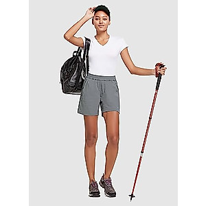 BALEAF Women's 5" Athletic Hiking Shorts Running Zipper Pockets Quick Dry Lightweight for Summer Golf Workout UPF 50+ Dark Grey Size L