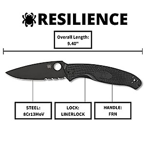 Spyderco Resilience Lightweight Knife with Black Steel Blade and Durable Black FRN Handle - CombinationEdge - C142PSBBK