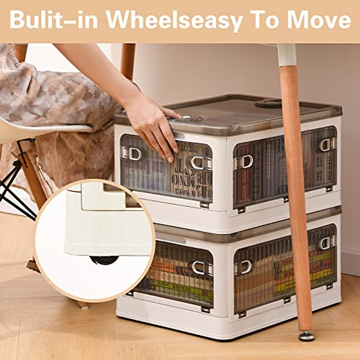 Miuzychael Storage Bins with Lids,Closet Organizers and Storage,Stackable Closet Organizer,14.3Gal Storage Box,5 Doors Storage Cabinet,Plastic Car Organizer,Storage Bins with Wheels