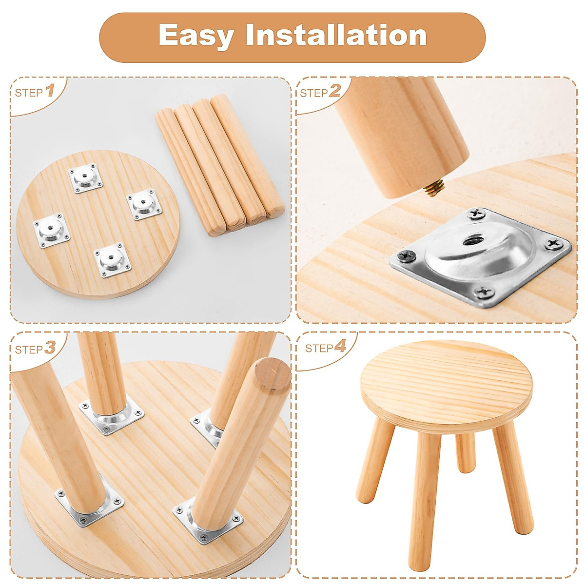 SOOPURKIDS Wooden Step Stool for Kids, 10 Inch Solid Kids Chairs fit with Sensory Table，Sturdy Sitting Stool with Assembled Four-Legged, for Children, Toddler,1 Pack