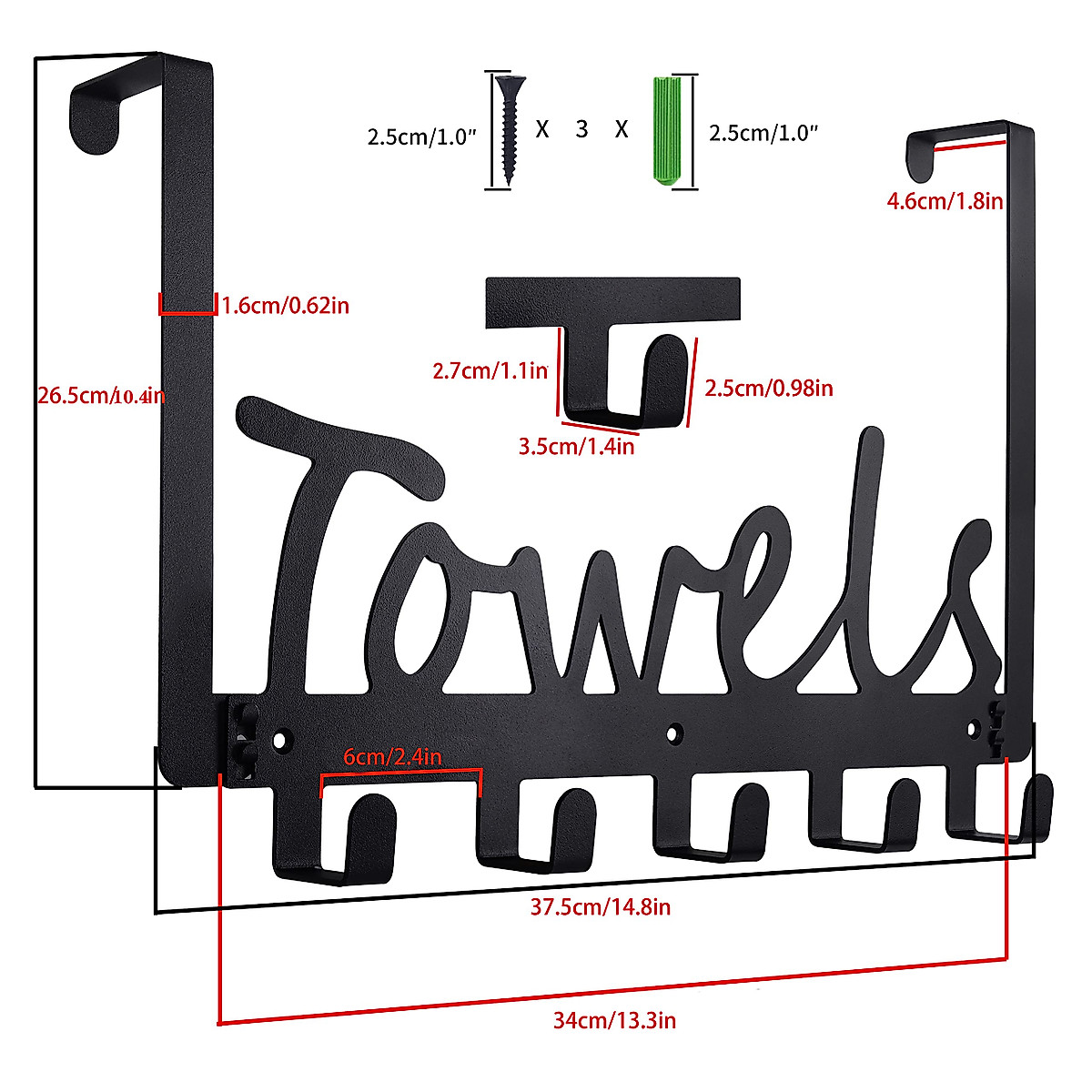 Over The Door Hooks Towel Rack Holder Heavy-Duty Organizer on Bathroom Cabinet Cupboard Door Hooks for Towel, Robe,Coat, Bag,Keys - 5 Hooks