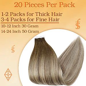 Full Shine Tape in Hair Extensions Human Hair 18 Inch Hair Extensions Tape in Color Dark Brown 3 Fading to 8 and 22 Tape in Hair Extensions 20Pcs 50Grams Balayage Tape Extensions For Women