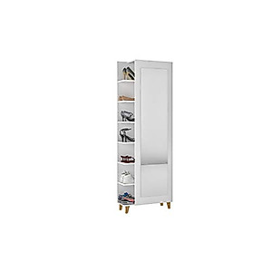 Manhattan Comfort Minetta Mid Century Modern 7-Shelf Shoe Closet with Mirror, 74.4", White