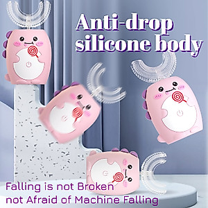 TUTULOO Electric Toothbrush for Kids 2-8 Years, IPX7 Waterproof, Easy to Clean U-Shaped Silicone Brush Head, Tooth Brush with 3 Modes for Girls(Pink)