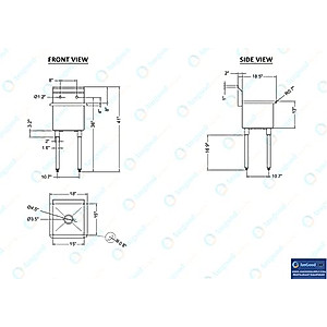 Stainless Steel Prep & Utility Sink With Faucet | 304 Stainless Steel | NSF | Inner Bowl Size:15" x 15" | Overall Size: 18.5" x 18" | Restaurant, Kitchen, Laundry, Garage