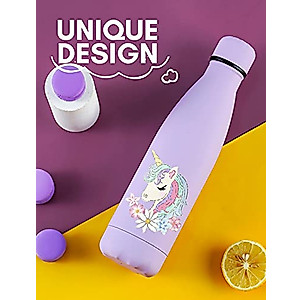 Onebttl Unicorn Gifts, Unicorn Party Supplies, Stainless Steel Water Bottle, Kids Water bottle 17oz/500ml Double Wall Vacuum Insulated Thermo Bottle PURPLE FLOWER