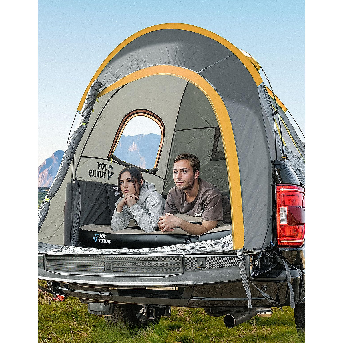 JoyTutus Pickup Truck Tent 2.0, Waterproof PU2000mm Double Layer for 2 Person, Portable Truck Bed Tent with Rainfly, 5.5'-6' Camping Preferred - Orange