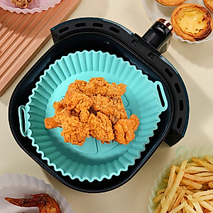 Silicone Liners for Air Fryer Basket - 2 PCS Air Fryer Silicone Liners, 8 Inch Round Reusable Air Fryer Liners, Blue and Pink - YAWALL