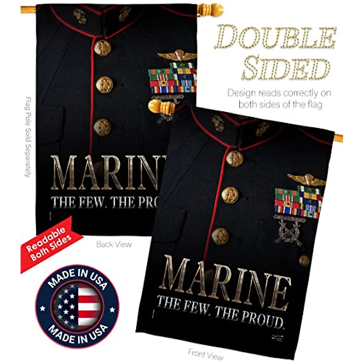 Dress Blue Marine Garden House Flag - Set Armed Forces Corps USMC Semper Fi United State American Military Veteran Retire Official - Banner Small Yard Gift Double-Sided Made in USA 28 X 40