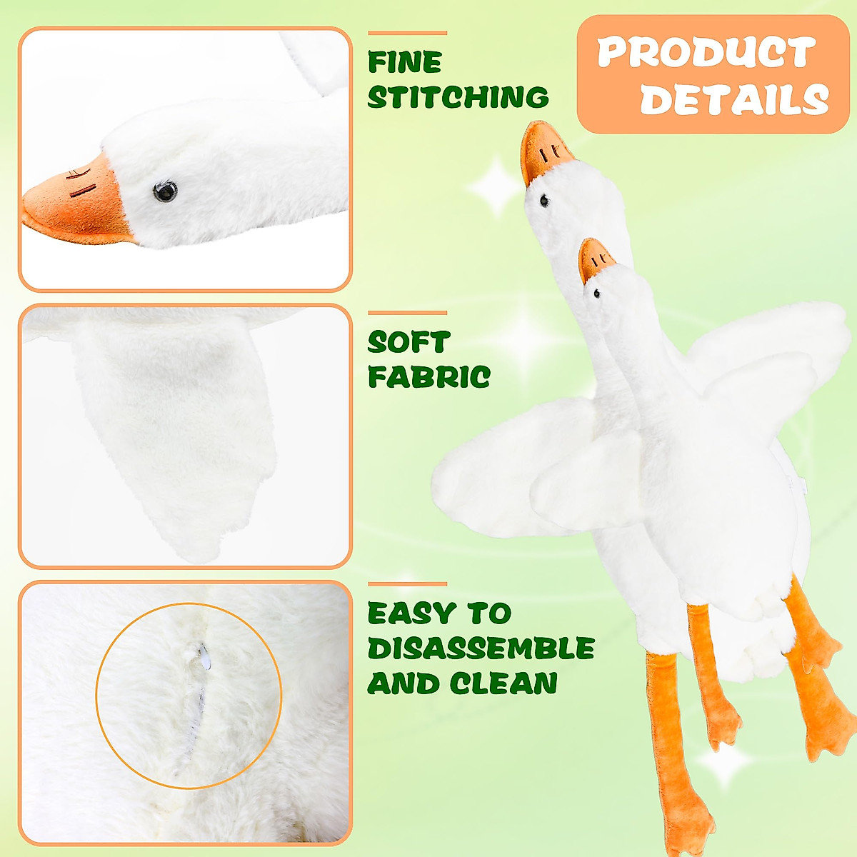 Conagel 2 Pcs 35.4 inch 19.6 inch Goose Stuffed Animal Toy Plush White Swan Throw Pillow Soft Goose Swan Pillow for Sleeping Bedding Home Decor, 2 Size