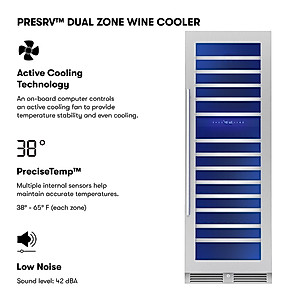 Zephyr Presrv 24" Wine Fridge Full Size Dual Zone - Wine Cooler Cellars Large Cabinet Wine Refrigerator Home Bar Chiller Freestanding with French Glass Door - 138 Bottles 750 ml