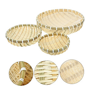 Alipis 3Pcs bamboo three piece set Bread Basket Tray wicker food shallow plate fruit rattan basket wicker basket tray fruit display basket Rattan Bread Basket wicker tray dining table egg