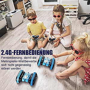Toys for 5-12 Year Old Boys, 2 in-1 Rc Stunt Car for Kids and 2.4Ghz 4WD 360° Rotating with Headlights, Cool Remote Control Car Present Christmas Birthday Gifts for Kids Aged 4+