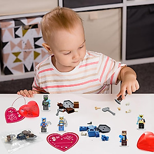 WODMAZ Valentines Day Gifts for Kids, 24 Pack Valentines Day Cards with Building Blocks PreFilled Hearts Box for for Boys Girls School Classroom Gift Exchange, Valentines Party Favors