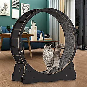 Pet Cat Running Wheel Treadmill Sport Climbing Frame Mute with Carpeted Runway Indoor Toys Exercise Wheel for Fitness Workout, Black, L
