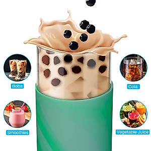 Tronco 20oz Glass Tumbler with Bamboo Lid and Straw,Iced Coffee Cup Reusable,Smoothie Cup, Glass Boba Tea Cup,Spill Proof Glass Water Bottle With Silicone Protective Sleeve- BPA Free