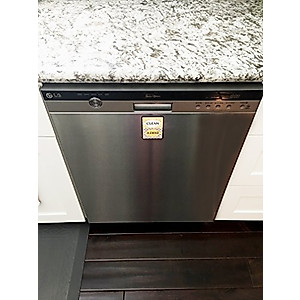 Clean Dirty Dishwasher Magnet Sign - Modern Elegant Moroccan Trellis Pattern - Yellow Gold Grey - 2.5 x 3.5 - Housewarming, Gag Gift Idea for Mom Dad/Christmas Stocking Stuffers for Women Men Teens