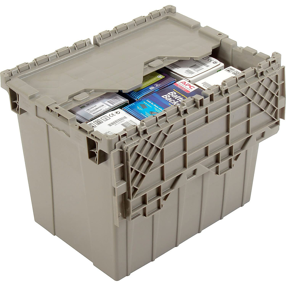 Global Industrial Distribution Container With Hinged Lid, 21-7/8x15-1/4x17-1/4, Gray