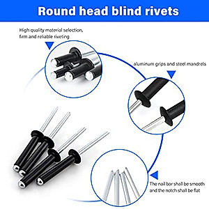600PCS Black Pop Rivets, 8 Sizes of Aluminum Blind Rivets Assortment Kit（1/8" x 1/4", 5/16", 3/8", 1/2"; 3/16" x 5/16", 3/8", 1/2", 5/8"）