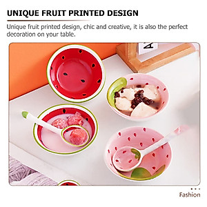 UPKOCH 1 Set Dessert Bowl and Spoon Strawberry Shaped Serving Bowls Ceramic Salad Bowls Kitchen Mixing Bowls Fruits Dish for Cereal Pasta Snack Appetizer Kids Food Container