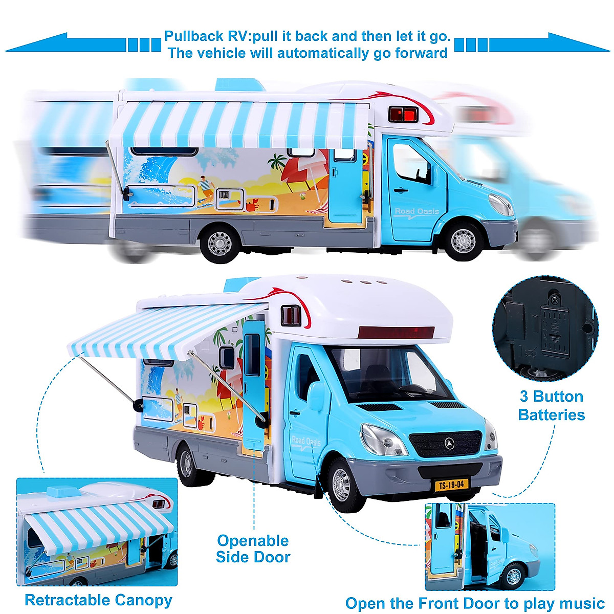 BUNICORN RV Camper Vehicle Playset Camping Toy Set Beach Recreational Vehicle Large Pull Back Car Pretending Toys Alloy Car Chair Table Toys