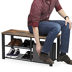 Simple Houseware 2 Tier Wood Top Shoes Bench, Rustic Brown