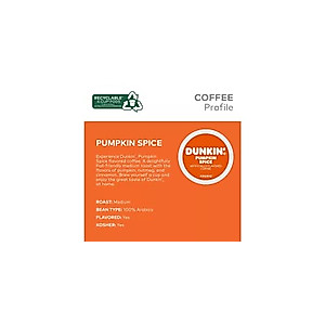 Dunkin Donuts Pumpkin Spice Coffee, 22 coffee pods, compatible with Keurig Coffee Makers