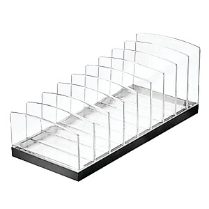 mDesign Plastic Divided Cosmetic Palette Organizer with 9 Sections - Makeup Storage for Bathroom Vanity, Cabinet, Drawer - Holds Eyeshadow, Blush, Powder - Lumiere Collection - Clear/Black