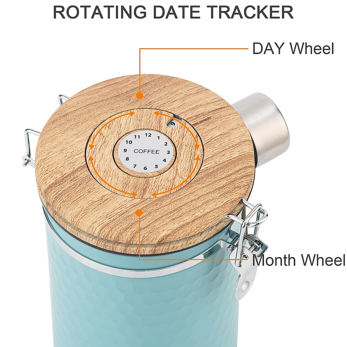 TEDSWAIT Coffee Canisters Airtight Coffee Bean Storage Container Kitchen Stainless Steel Food Storage Container with Scoop Date Tracker & CO2 Valve 61Fl Oz (Lake Blue)