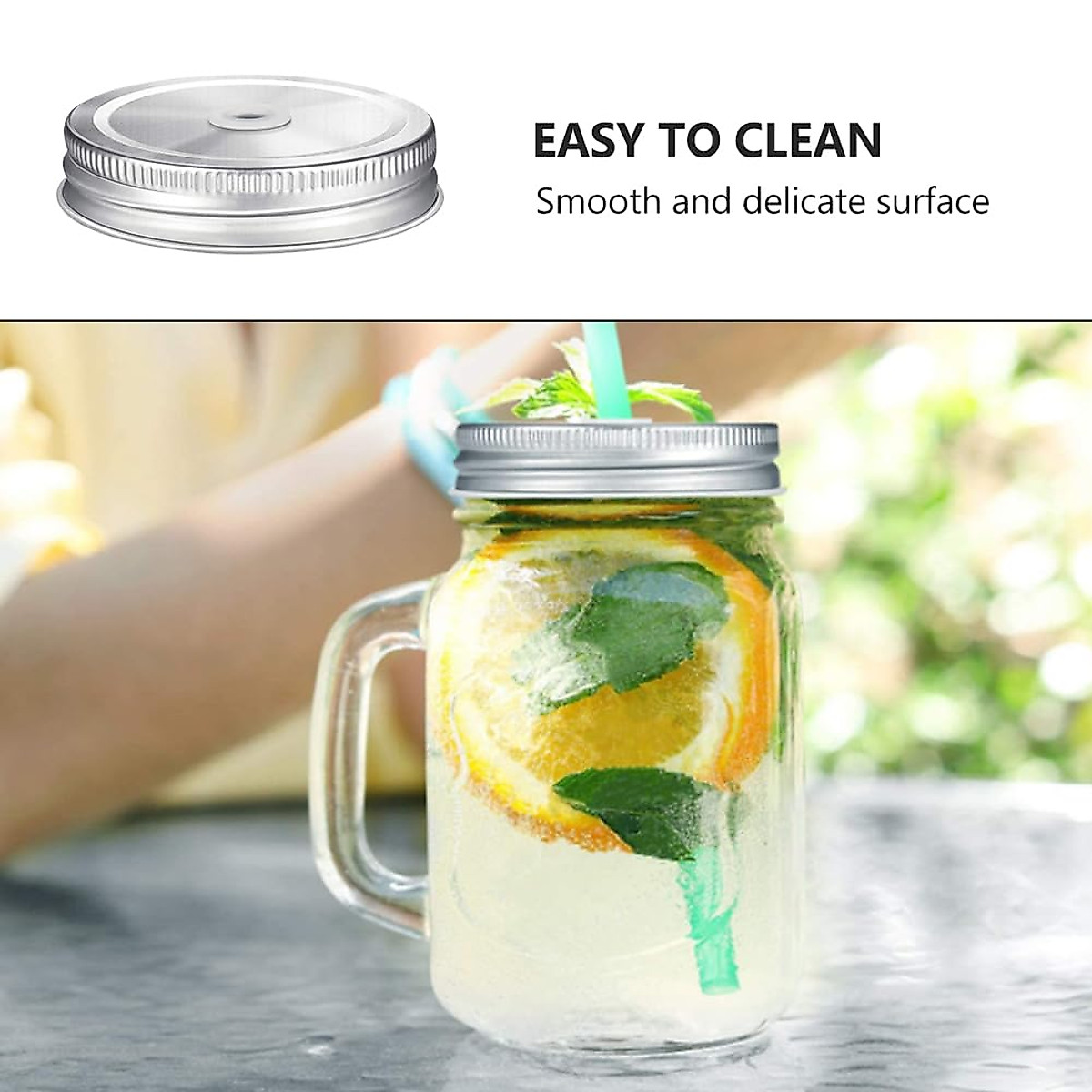2pcs Mason Jar Straw Lids 3.3in Sealing Lid with Hole Stainless Steel Perforated Cover Secure Jar Caps Leak Proof Canning Cap Drinking Jar Cover