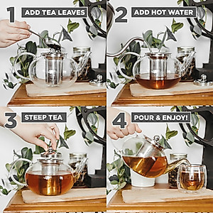 GROSCHE Joliette Glass Tea Pot with Infuser - Tea Pot Glass For Loose Tea - Clear Tea Pot - Blooming Tea Pot - Herbal Tea Pot - Borosilicate Glass Loose Leaf Brewer (1250ml, 42 fl. oz)