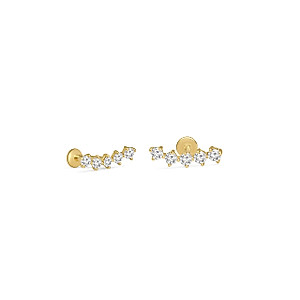 1/5 Carat Diamond Constellation Ear Crawler 14K Solid Gold Cartilage Stud Earring Helix Conch Diamond Ear Piercings Internally Threaded Flat Back (Carat 0.20ct, G-H, Clarity SI1-SI2) - Sold Separately