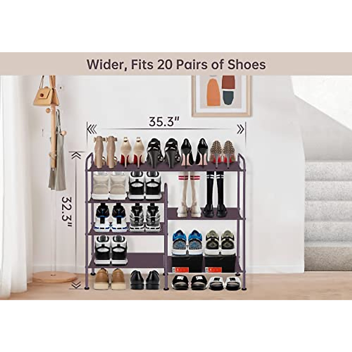 MISSLO Boot Shoe Rack for Closet Shoe 0rganizer 4 Tier Shoe Storage Shelf fits 20-Pair Sneakers for Garage, Entryway, Bedroom Floor, Bronze