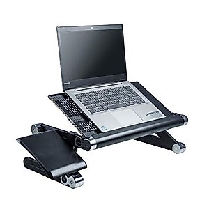 BackPainHelp Posture Laptop Stand Desk Table Tray for Bed, Aluminium, Adjustable Portable Folding Standing Desk Computer Riser (Black)