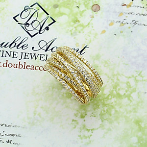 DoubleAccent 925 Sterling Silver Ring Women 14K Gold OR Rose Gold Plated Intertwined CZ Stone Pave CrissCross Statement Ring 13.5mm, 9