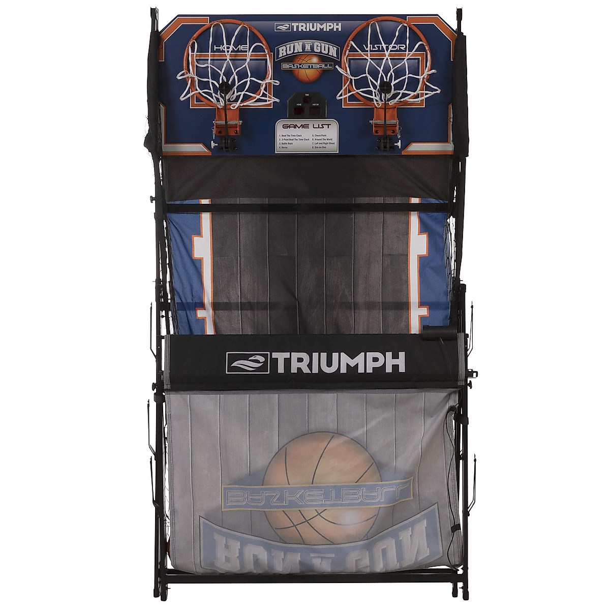 Triumph Sports Run n Gun Arcade Basketball Shootout Game Fully and Semi Assembled Out of The Box Fold Out and Play! Folds 100% Flat for Complete Storage Fully Portable, Play Inside or Outside