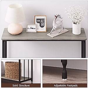 IDEALHOUSE Console Table, Sofa Tables Narrow Entryway Table with Glass Shelf and Metal Frame, 41.5" Behind Couch Table Industrial Hallway Table for Living Room, Foyer, Bedroom, Rustic Grey