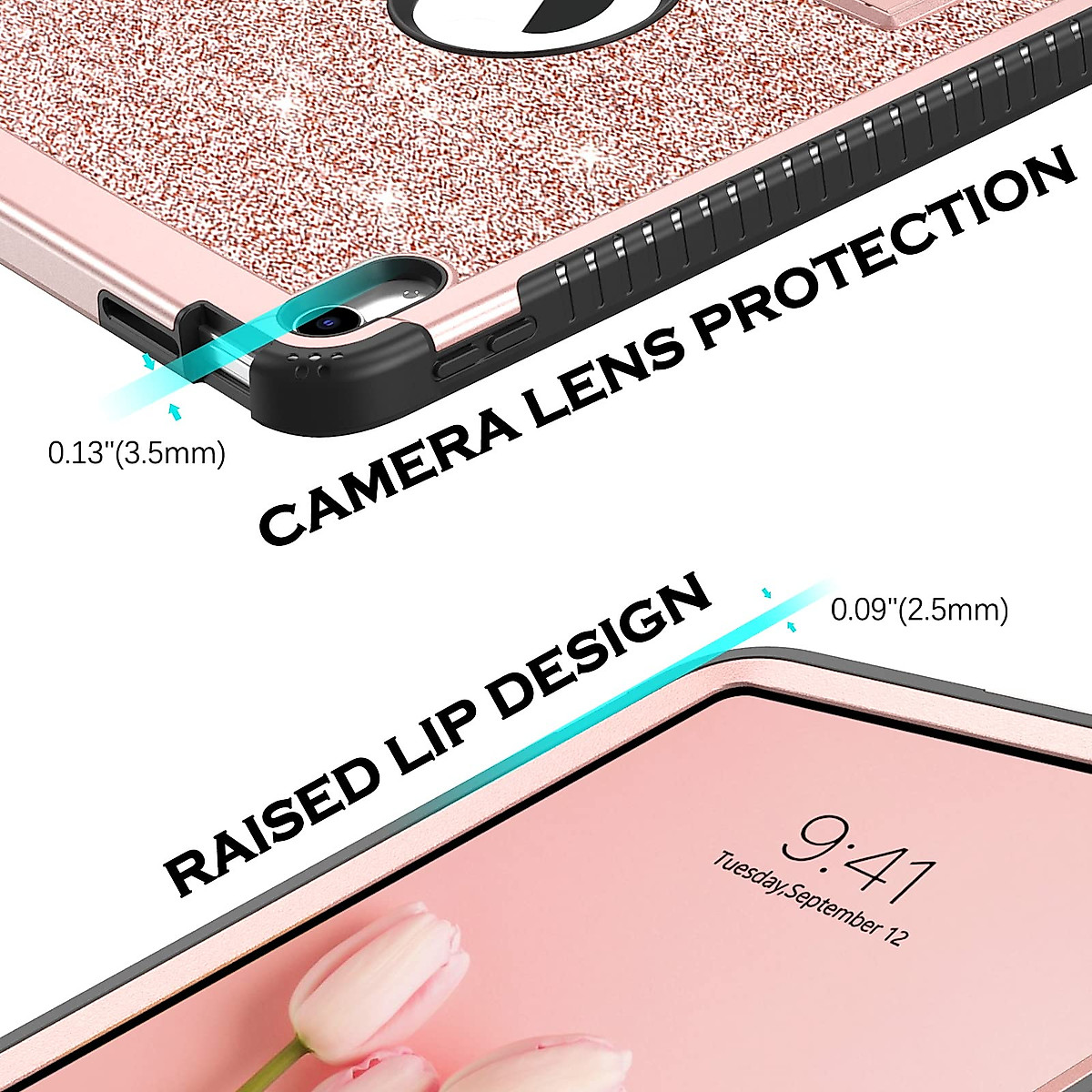 YINLAI Case for iPad 10th Generation, iPad Case 10th Generation 2022 10.9-Inch Kid Girl Women Slim Stand Glitter Bling Shockproof Protective Cover for iPad 10th Gen A2696/A2757/A2777, Rose Gold/Pink