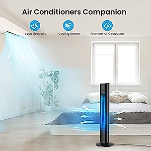 Grelife 36'' Tower Fan with Remote, 75° Oscillating Fan, Bladeless 3 Modes, Speeds, LED Display Auto Off, Quiet Cooling 12H Timer for Bedroom Living Room Office, Black