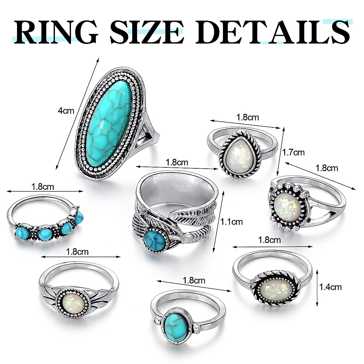 Janmercy 11 Pcs Bohemian Turquoise Jewelry Set Western Jewelry for Women Turquoise Necklace Turquoise Bracelet Earrings and Rings (Stylish Style)