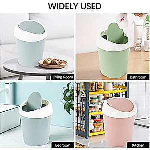 SITAKE 3 Pcs Plastic Mini Wastebasket Trash Can with 180 Trash Bags, Tiny Desktop Waste Garbage Bin with Swing Lid for Home, Office, Kitchen, Vanity Tabletop, Bedroom, Bathroom (Blue + Green + Pink)