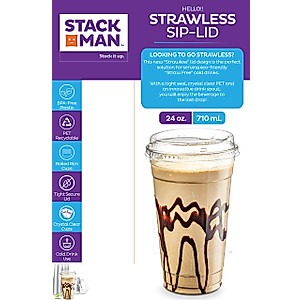 24 oz Clear Plastic Cups with Strawless Sip-Lids [50 Sets] PET Crystal Clear Disposable 16oz Plastic Cups with Lids - Crystal Clear, Durable Cup - BPA Free + Crack Resistant, for Coffee, Juice, Shakes