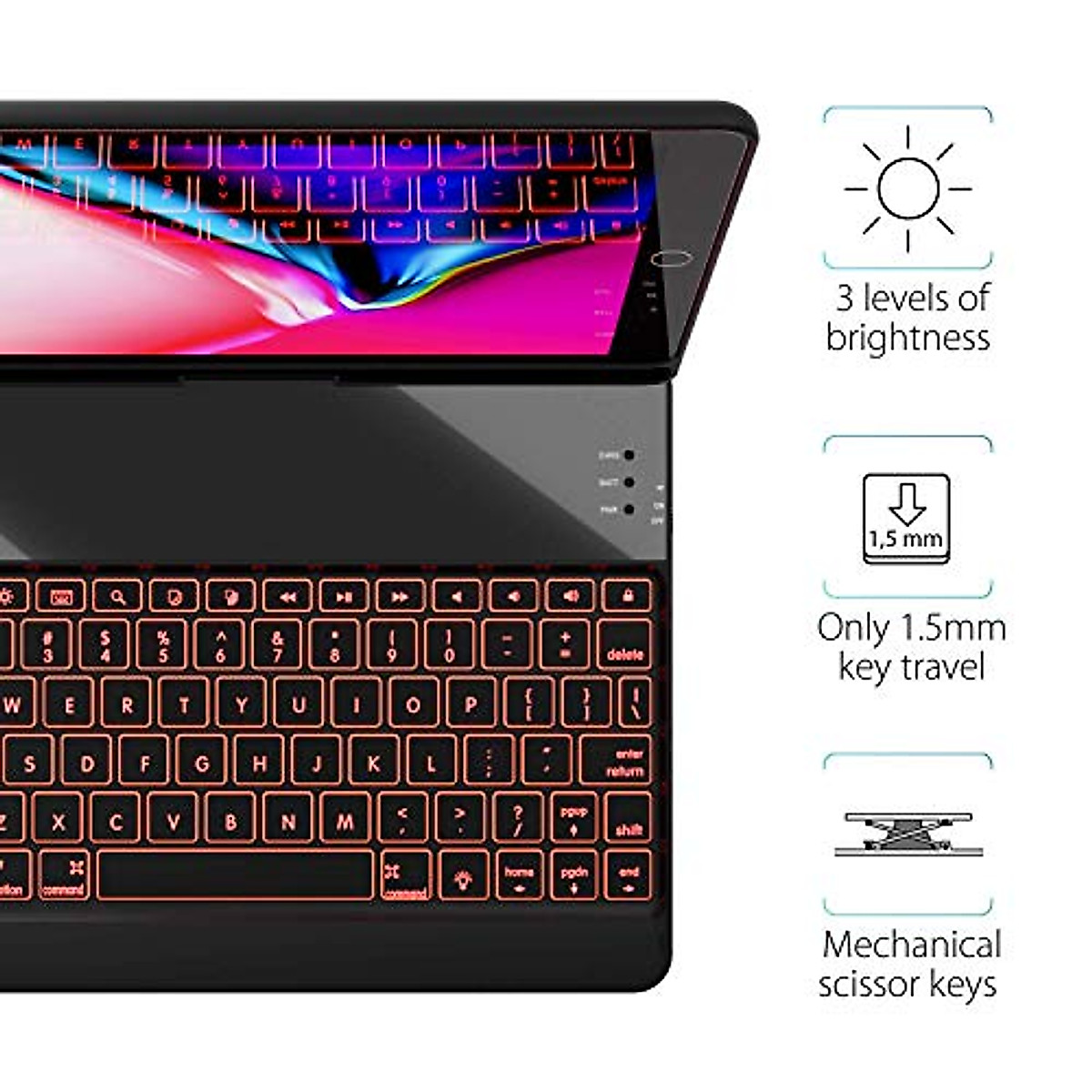 YEKBEE iPad Keyboard Case for iPad 2018 (6th Gen) - iPad 2017 (5th Gen) - iPad Pro 9.7 - iPad Air 2 & 1 - Thin & Light - 360 Rotatable - Wireless/BT - Backlit 7 Color (9.7, Black)