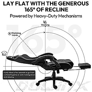 Dowinx Gaming Chair Ergonomic Office Recliner for Computer with Massage Lumbar Support, Racing Style Armchair PU Leather E-Sports Gamer Chairs with Retractable Footrest (Black&Gray)